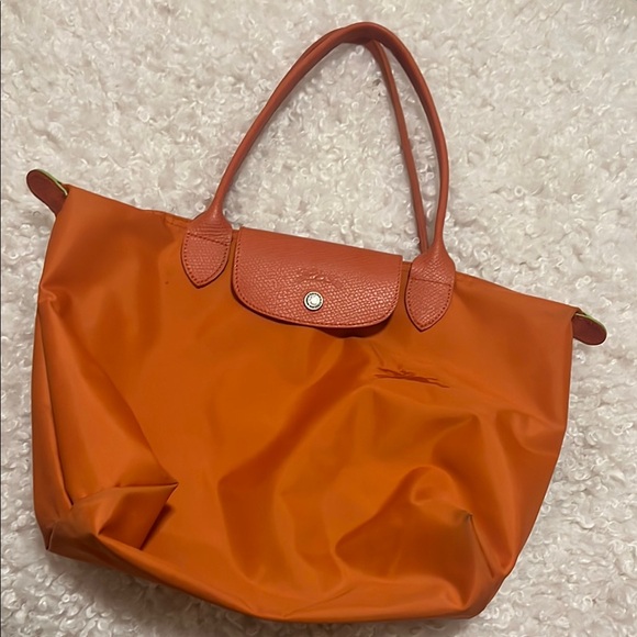 Longchamp | Bags | Longchamp Orange Nylon Tote With Leather Accents ...